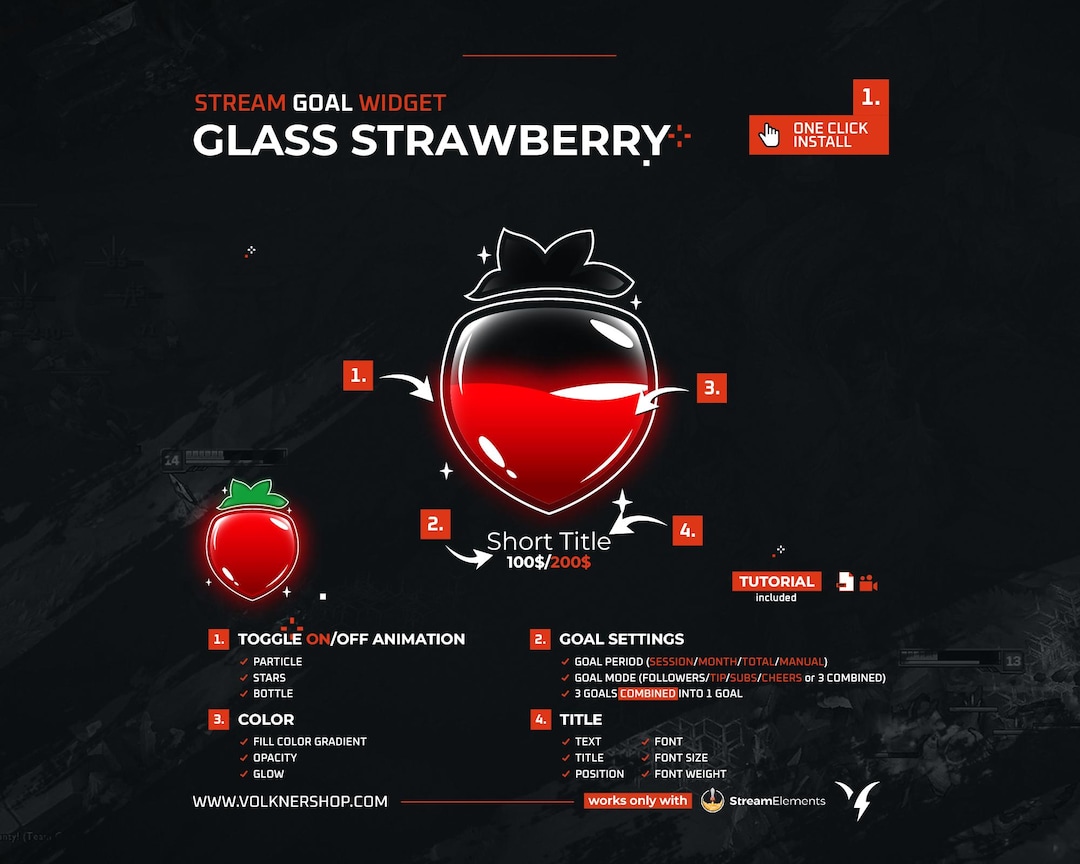 Strawberry Liquid Goal Widgets | Glass Twitch Goal | Fully Customizable ...
