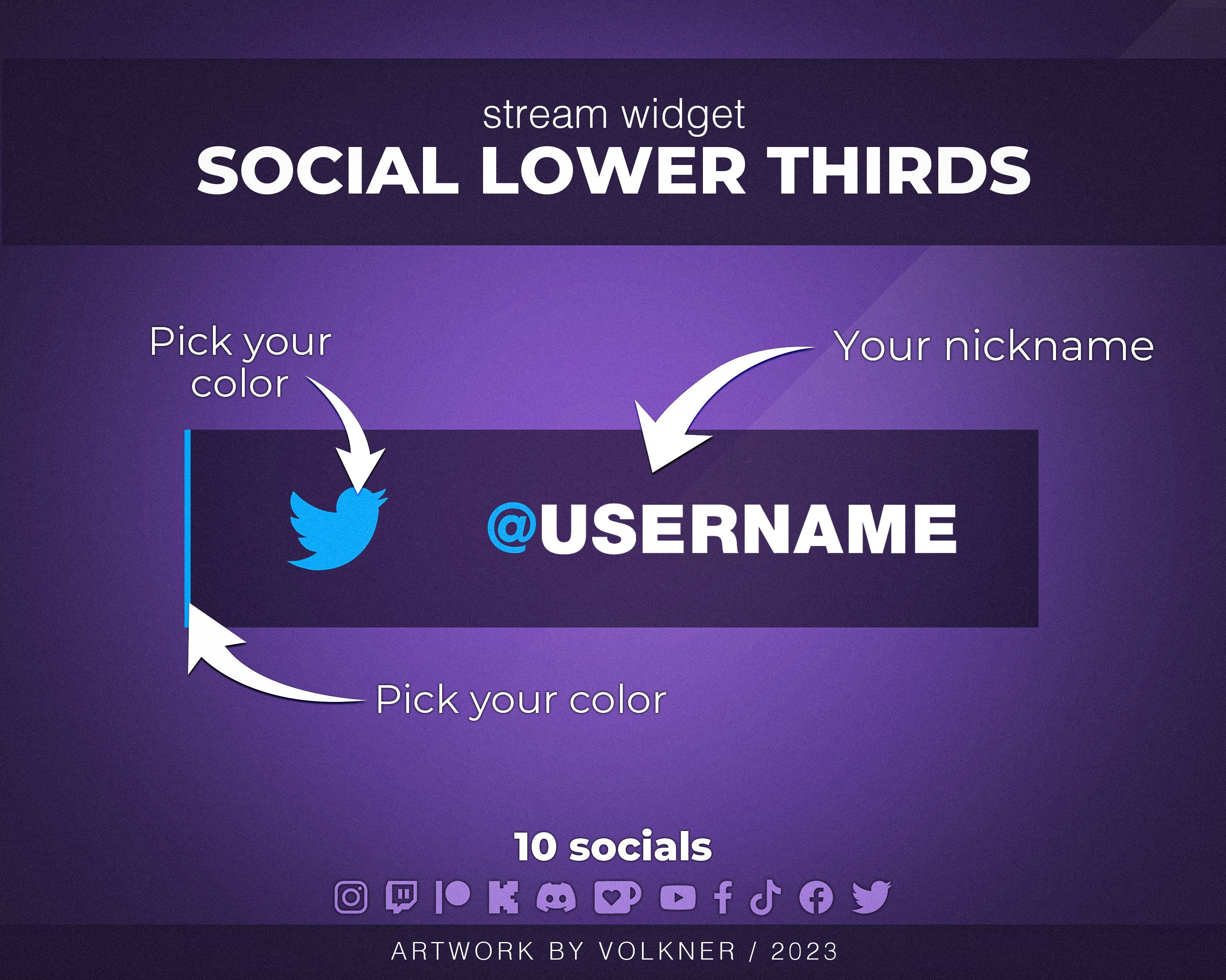 Custom Social Lower Thirds Widget Twitch Social Media Rotator Widget 10 Events twitch/youtube ...