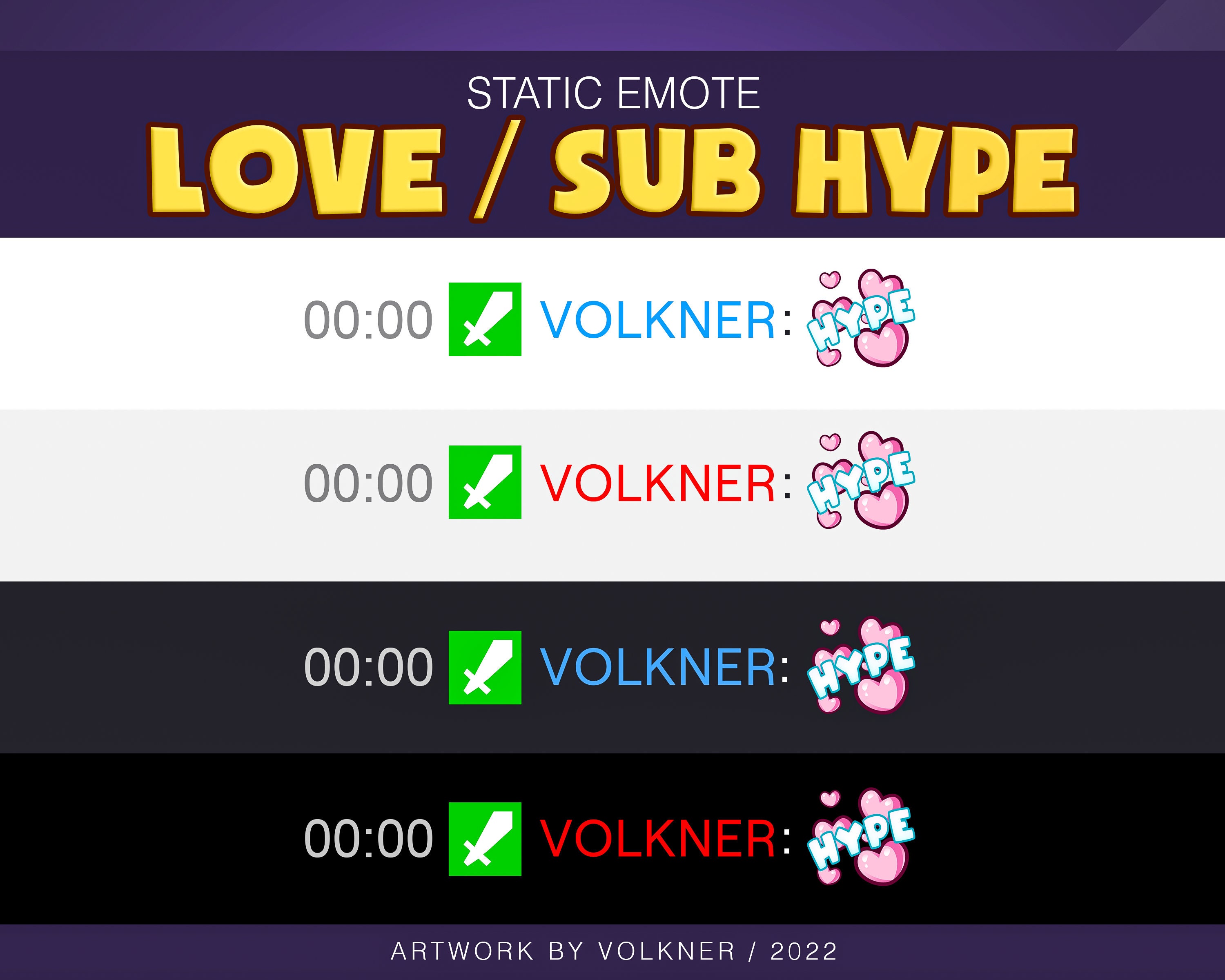 Animated Love Hype Emote 2 STATIC 3 Emotes Sub Love Hype Rain Heart ...