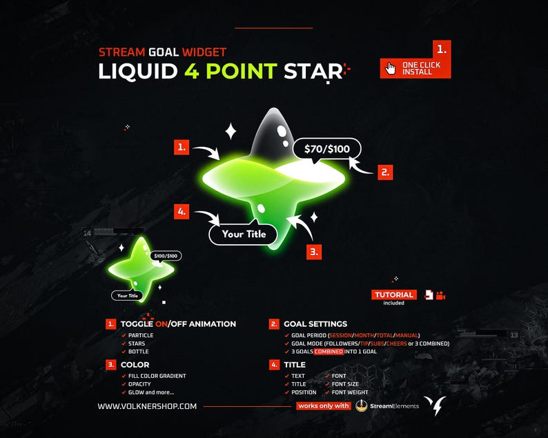 Kawaii Star Goal Widget | Glass Twitch Goals | Fully Customizable | Sub ...