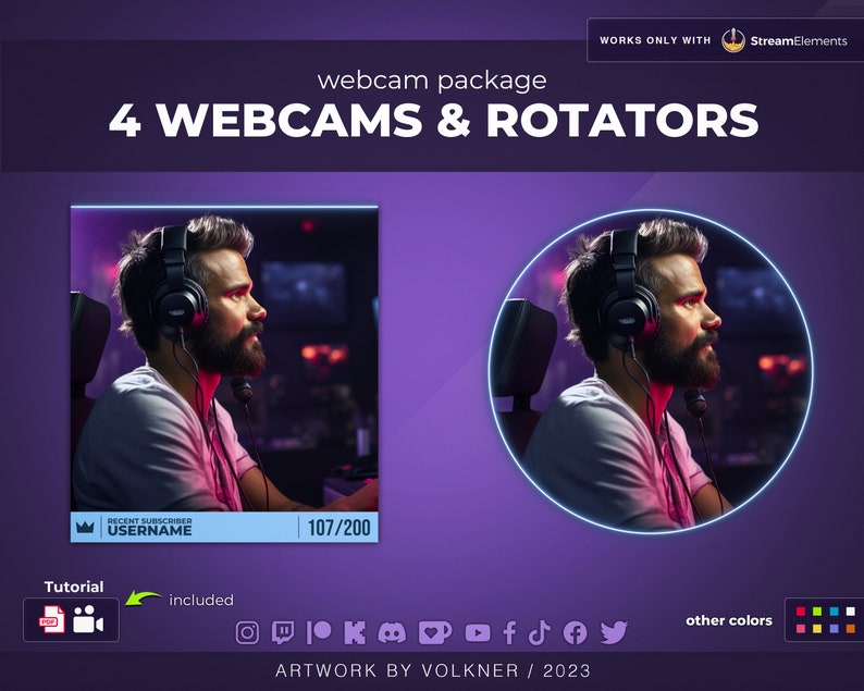 Light Blue Webcam Overlay for Twitch Webcam and Rotator Widget Subs ...