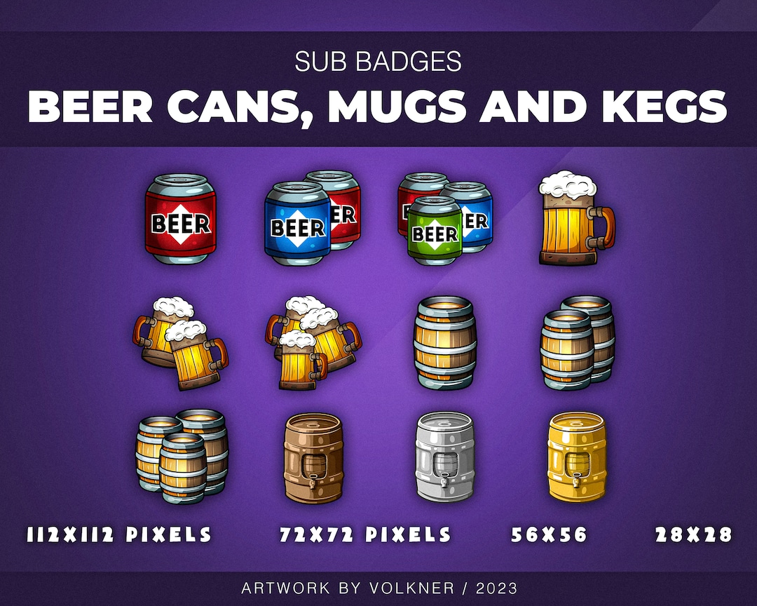 Beer Sub Badges for Twitch & Kick – 12 Designs With Cans, Mugs and Kegs ...