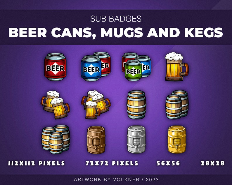 Twitch Beer Sub Badges | 12 Badges | Cans, Mugs, Kegs | Discord Role ...