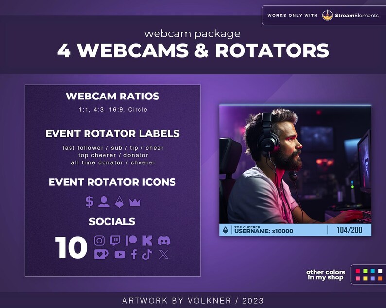 Light Blue Webcam Overlay for Twitch | Webcam and Rotator Widget | Subs ...