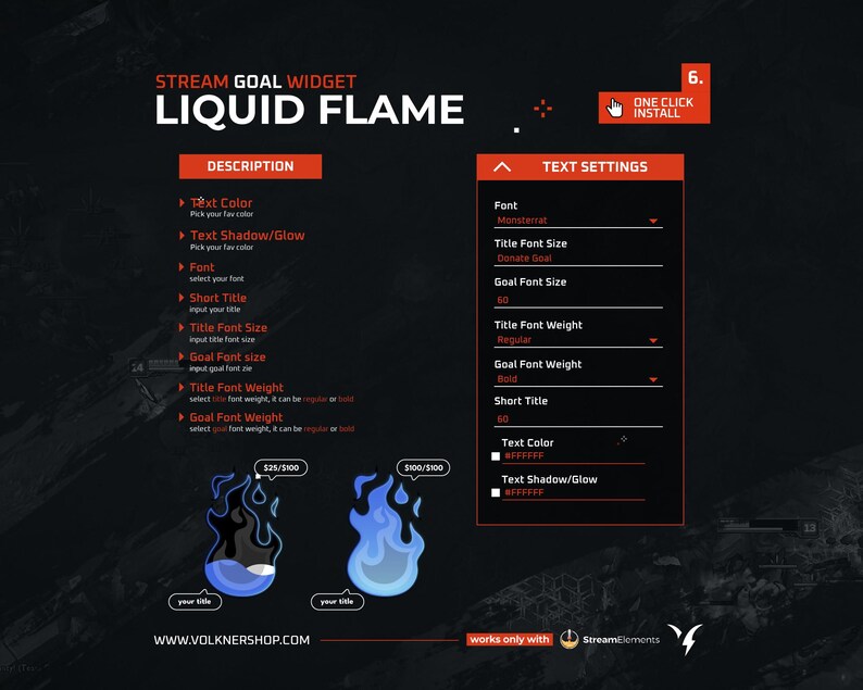 Liquid Flame Goal Widget | Elemental Twitch Goals | Fully Customizable ...