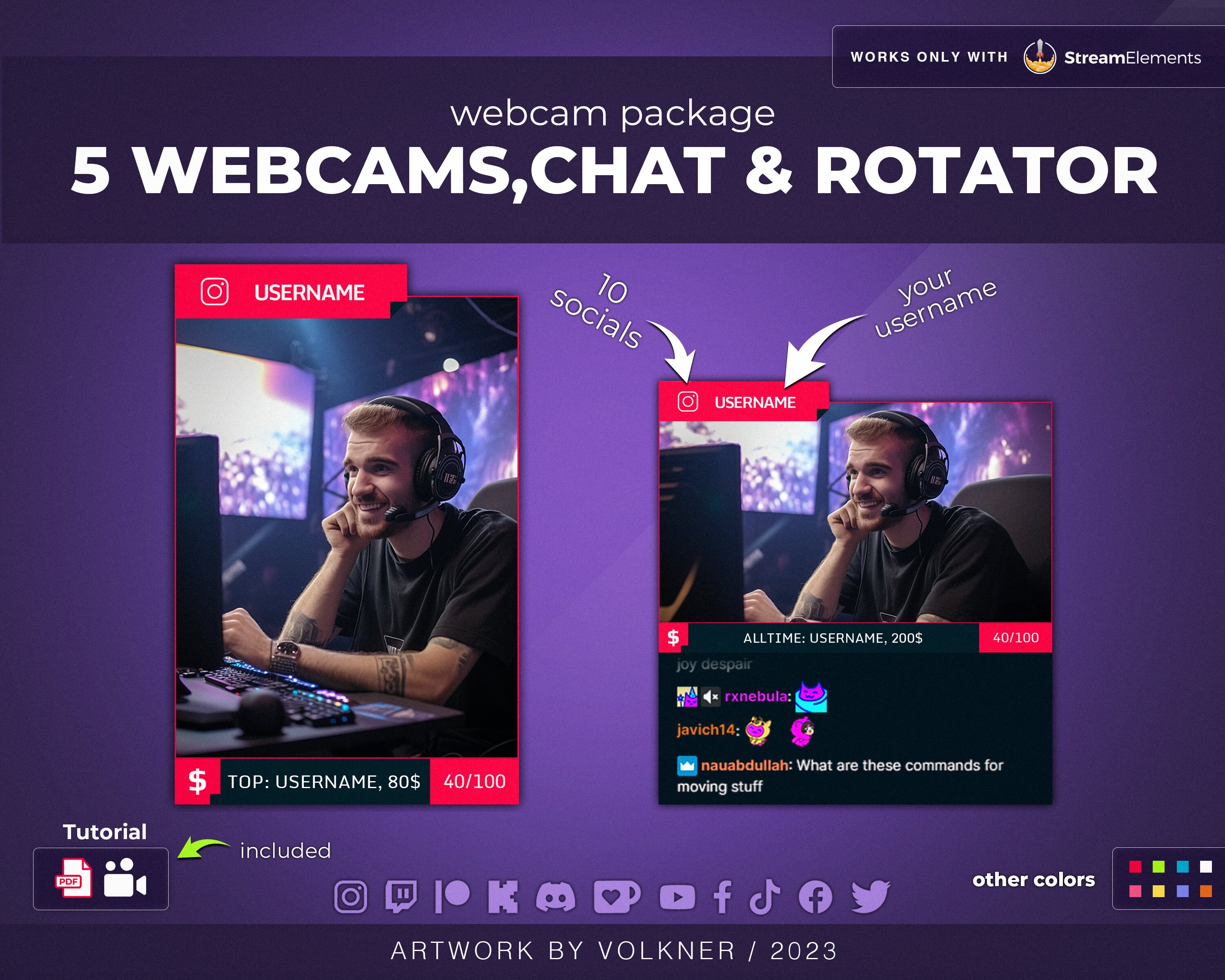 Customizable Red Twitch Webcam Overlay Webcam and Rotator Widget Subscriber/follower/tip Event ...