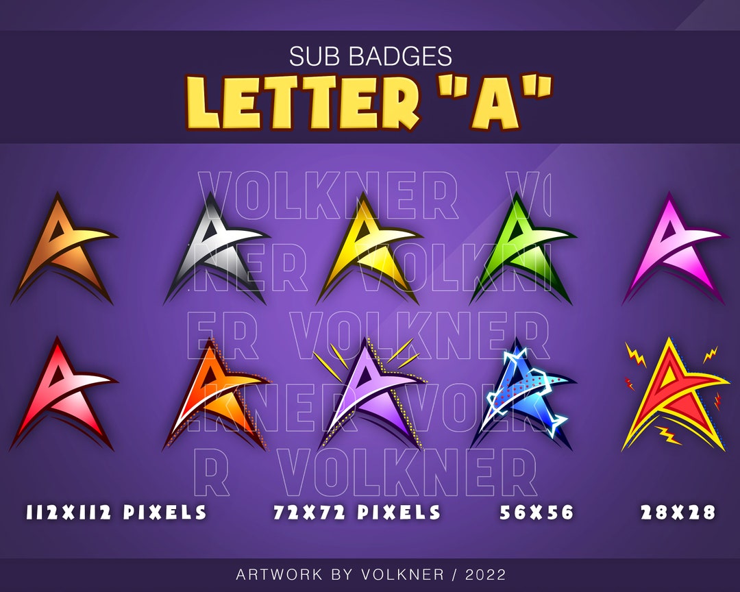Twitch Letter A Sub Badges | 10 Sub/bit Badges | Twitch/youtube ...