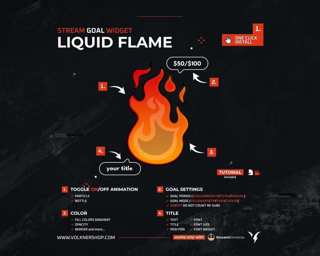 Liquid Flame Goal Widget | Elemental Twitch Goals | Fully Customizable ...