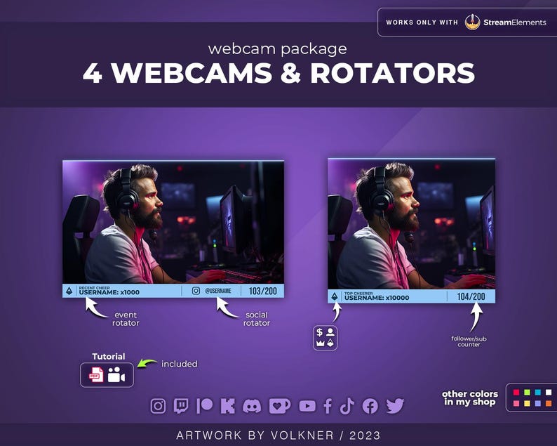 Light Blue Webcam Overlay for Twitch | Webcam and Rotator Widget | Subs ...