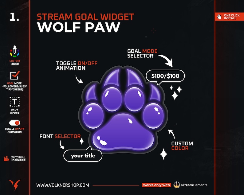 Wolf Paw Goal Widget | Liquid Twitch Goals | Fully Customizable | Sub ...