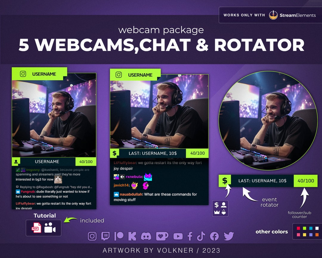 Customizable Green Twitch Webcam Overlay Webcam and Rotator Widget ...