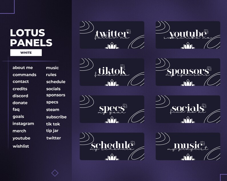 White Twitch Panels | White Lotus Flower Stream Panels | 23 Panels to ...