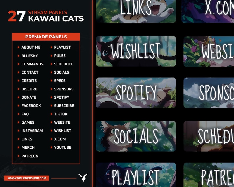 Kawaii Cat Twitch Panels | 27 Anime Stream Panels Bundle | Instant ...