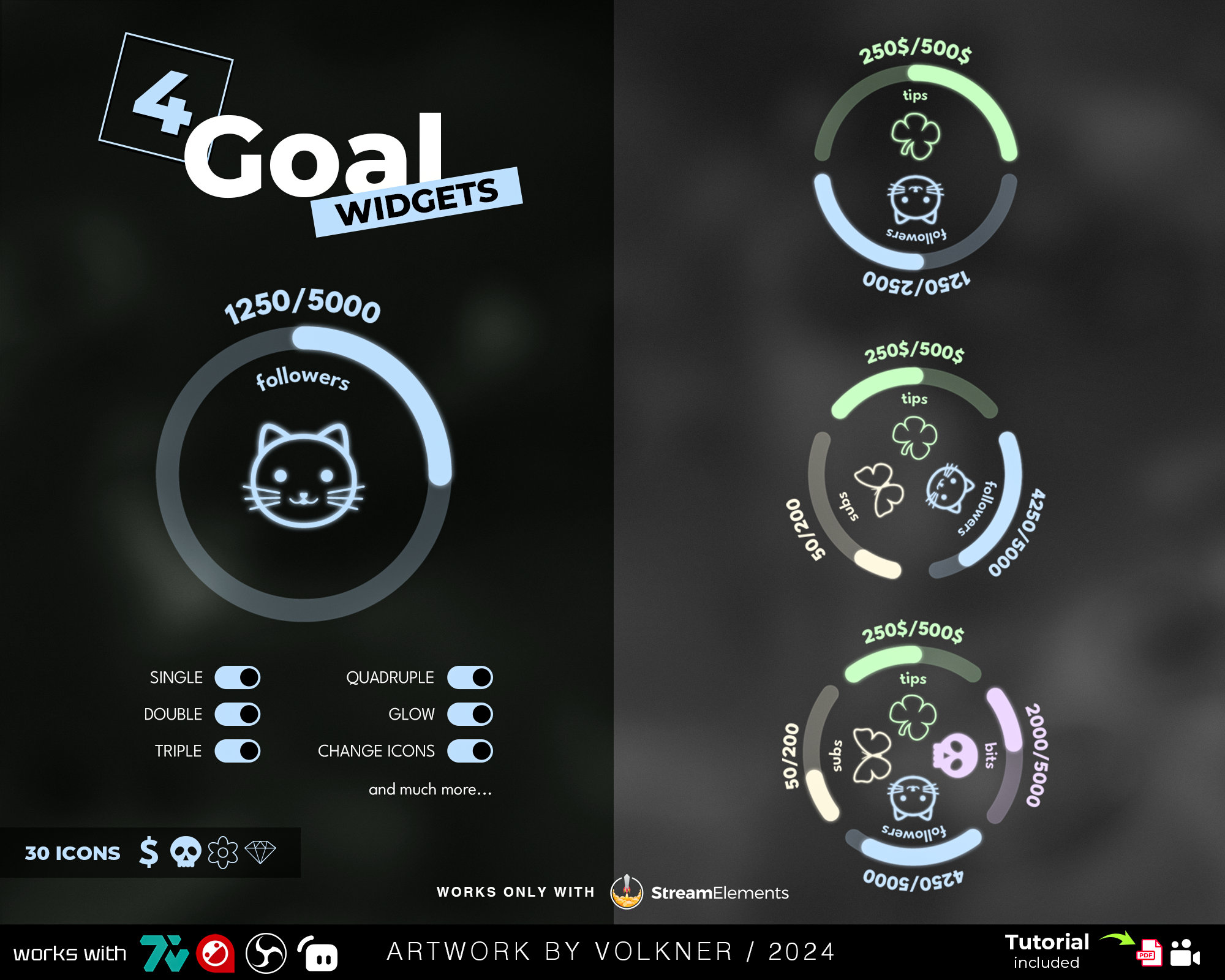 Circle Goal Widget | Twitch Goals for Sub/follower/tips/cheer | Donation Goal Widget | Streamer ...