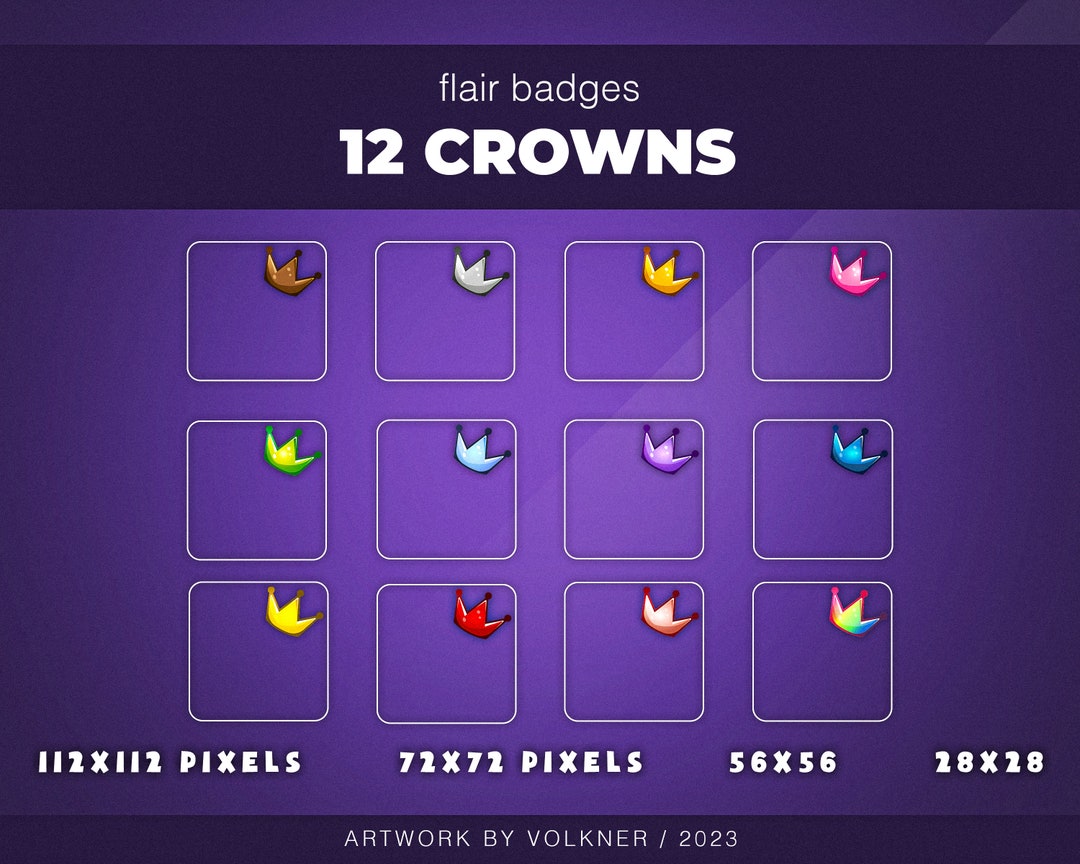 Twitch Crown Flair Badges 12 Crown Bit Badges Stream - Etsy