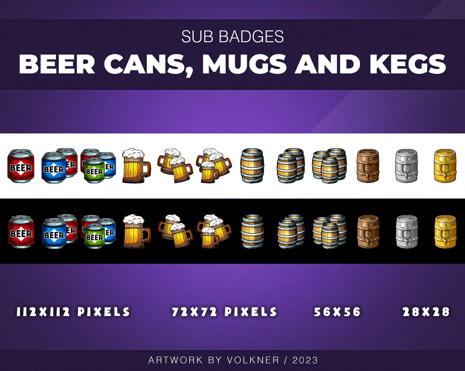 Beer Sub Badges for Twitch & Kick – 12 Designs With Cans, Mugs and Kegs ...