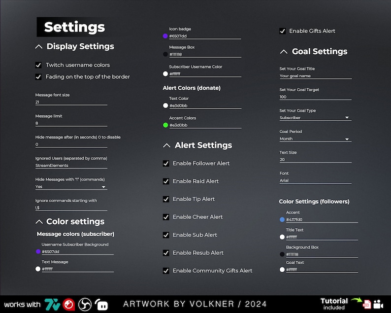 Chat Widget Twitch Stream Chat Box With Goal Widget Customizable Colors ...