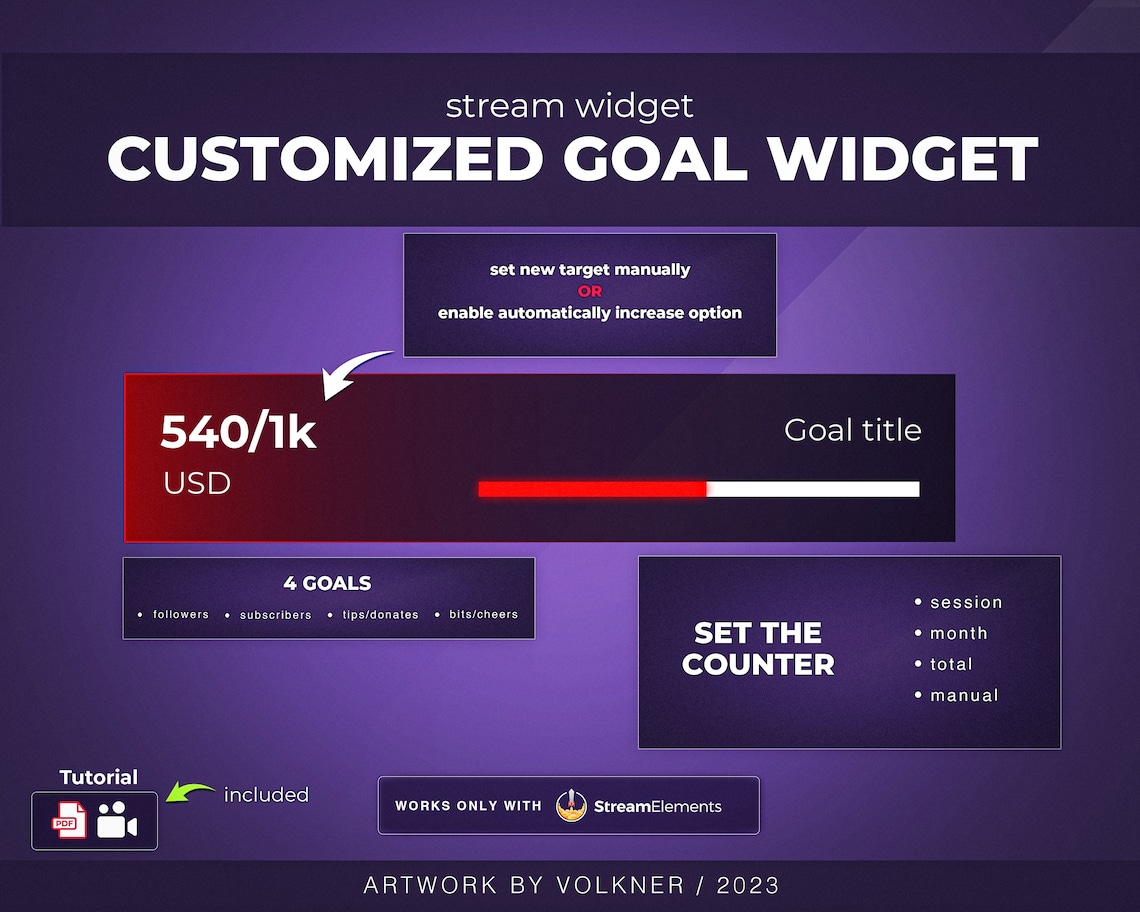 Customized Goal Widget | Twitch Sub Goal | Sub/follower/tips/cheer ...