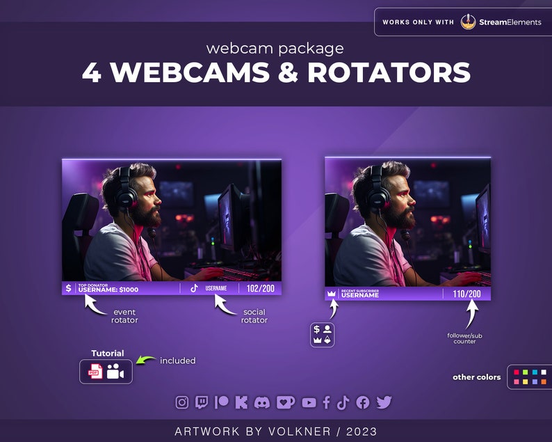 Purple Webcam Overlay for Twitch Gradient Webcam and Rotator Widget ...