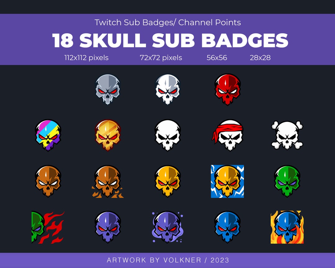 Twitch Skull Subscriber Badges | Channel Points | Discord Role - Mascot ...