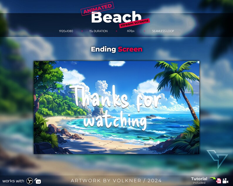 4 Animated Beach Twitch Screens | Vtuber Stream Overlay | 4 Looped ...