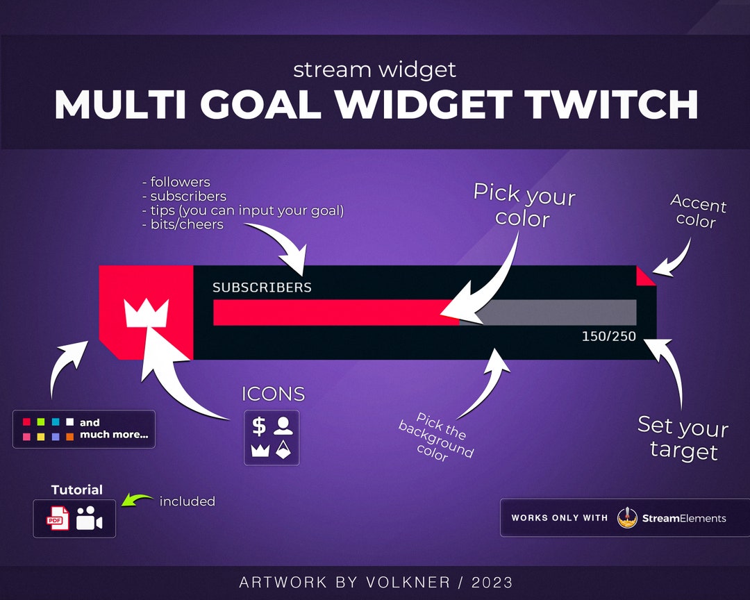Twitch Goal Widget CUSTOM COLORS Twitch Sub Goal Cheers - Etsy