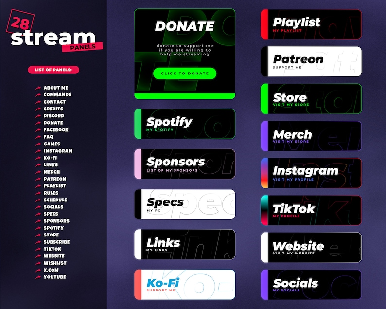 Simple Twitch Panels | 28 Minimalist Stream Panels Bundle | Instant ...