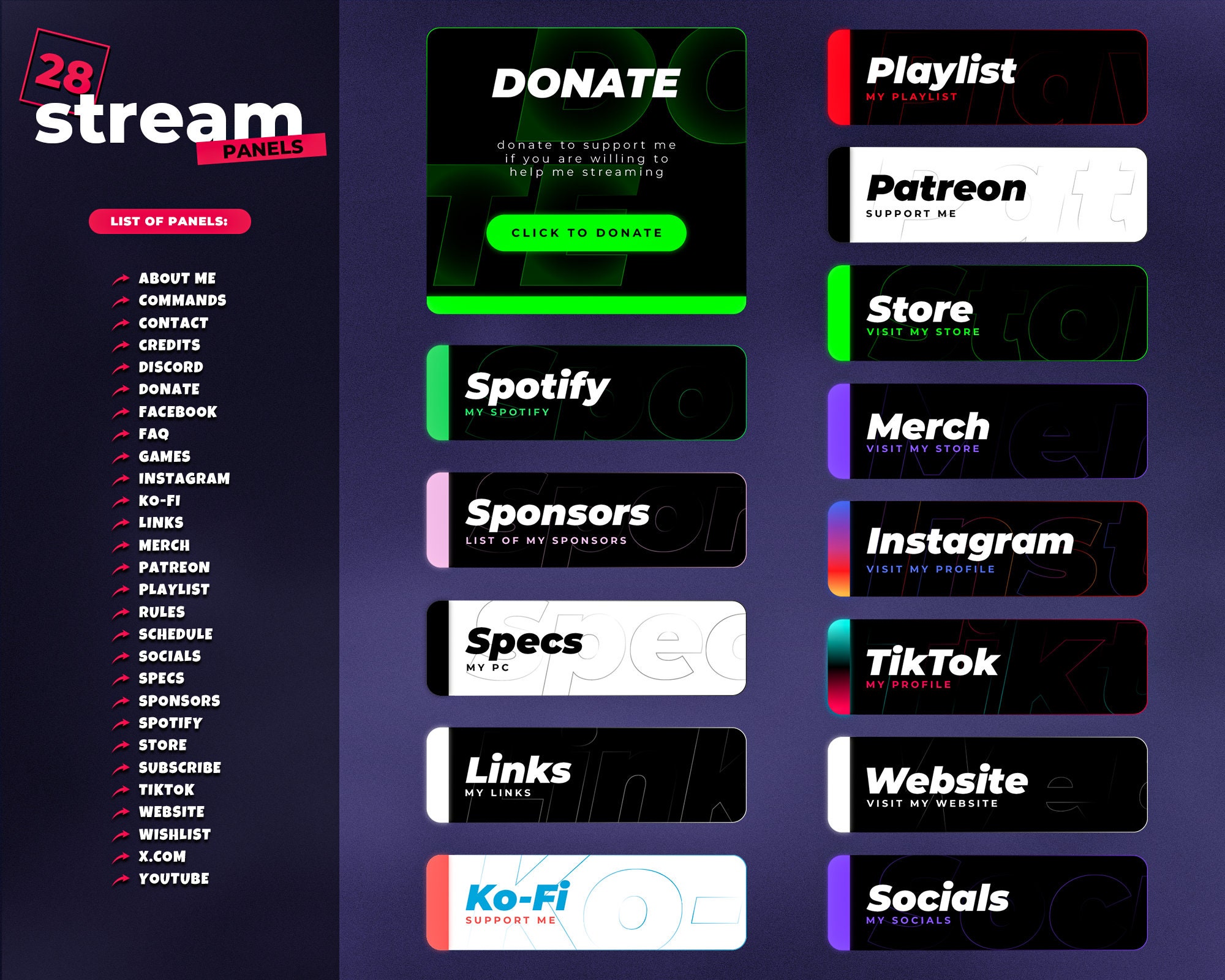 Simple Twitch Panels | 28 Minimalist Stream Panels Bundle | Instant ...