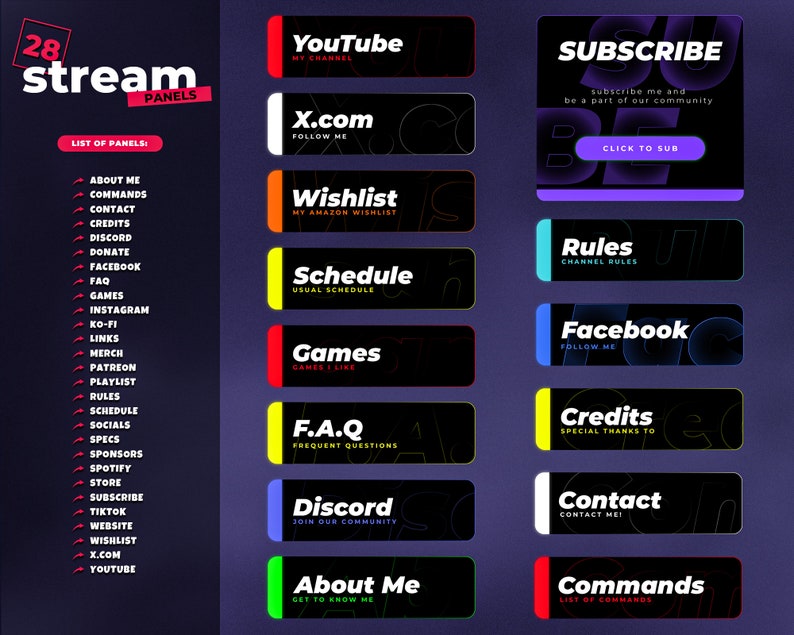 Simple Twitch Panels | 28 Minimalist Stream Panels Bundle | Instant ...