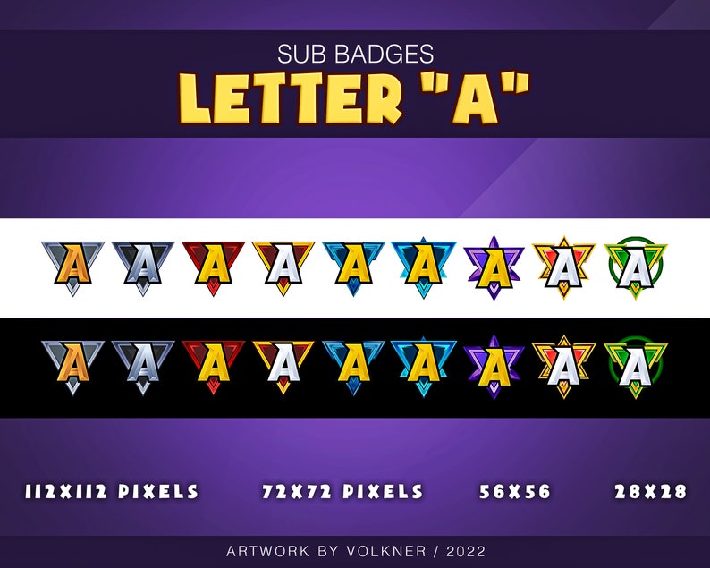 Twitch Letter A Sub Badges | 9 Sub/bit Badges | Twitch/youtube ...