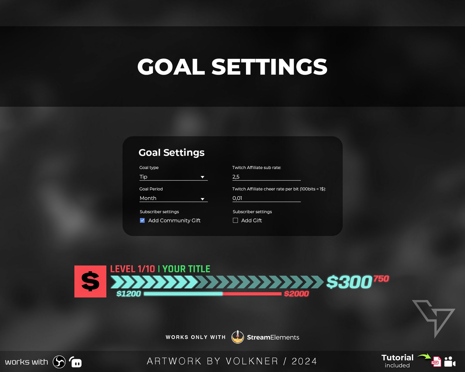 Cyberpunk Stream Widget | Twitch Sub Goal | Tips/sub/cheers/follower ...