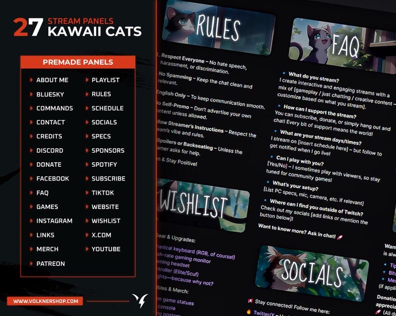 Kawaii Cat Twitch Panels | 27 Anime Stream Panels Bundle | Instant ...