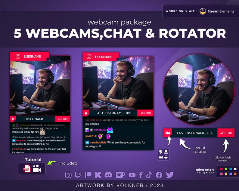 Customizable Red Twitch Webcam Overlay | Webcam and Rotator Widget | Subscriber/follower/tip ...