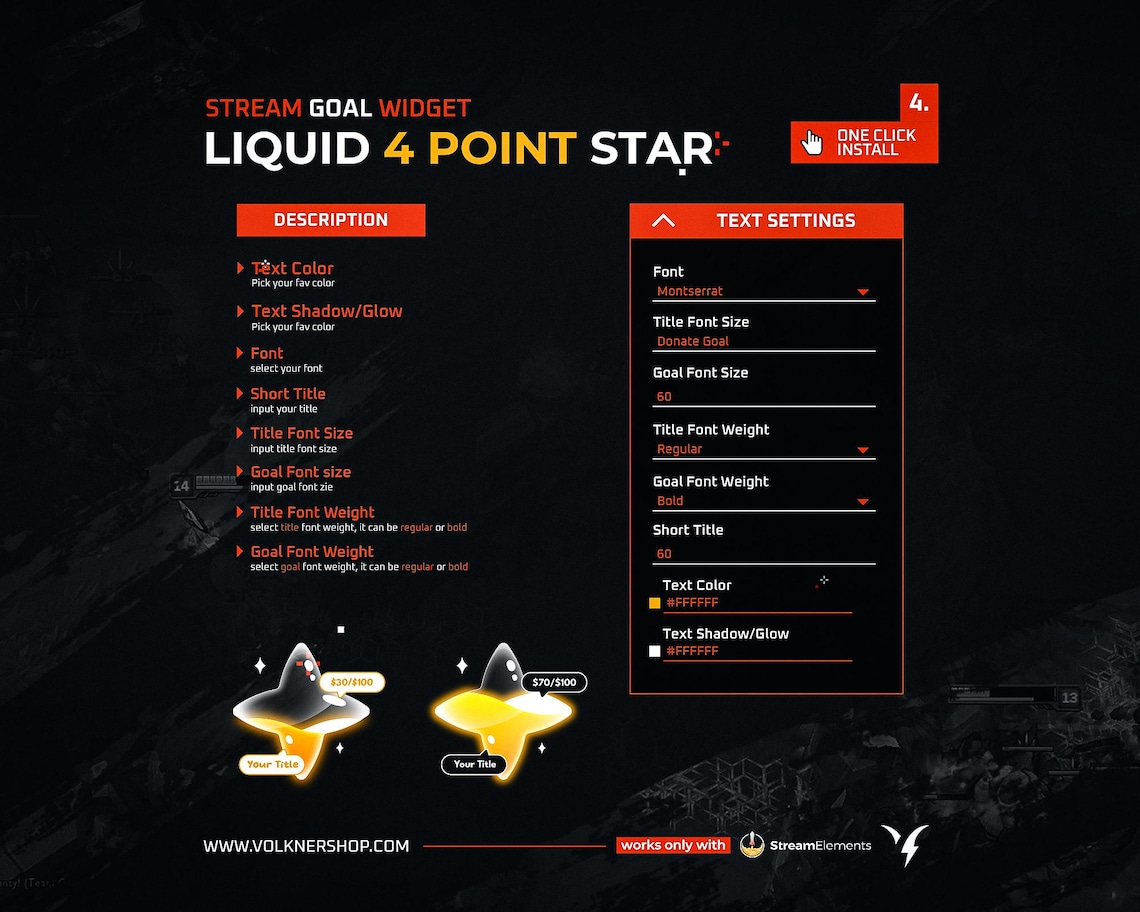 Kawaii Star Goal Widget | Glass Twitch Goals | Fully Customizable | Sub ...