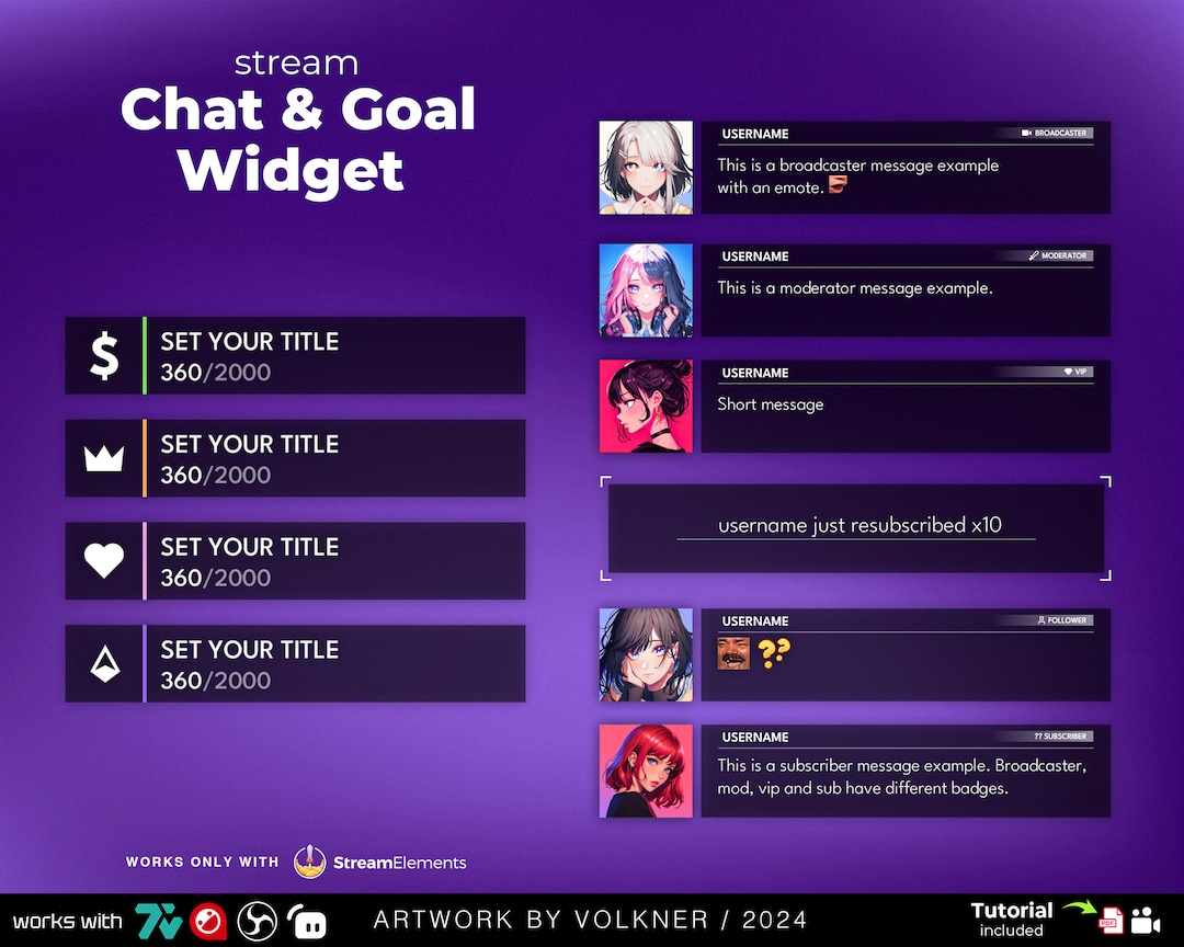 Clean Twitch Chat & Goal Widget | Stream Chat Box With Sub Goals | Customizable Colors | OBS ...