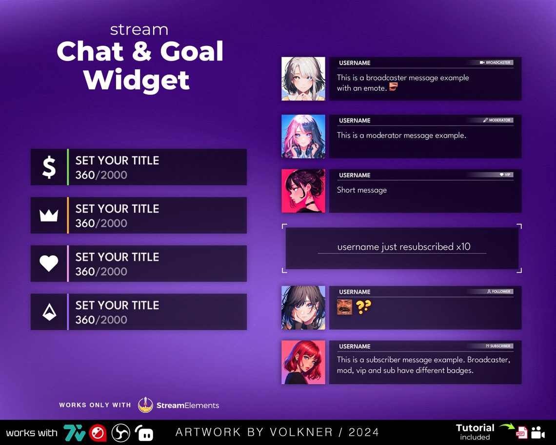 Clean Twitch Chat & Goal Widget Stream Chat Box With Sub Goals ...
