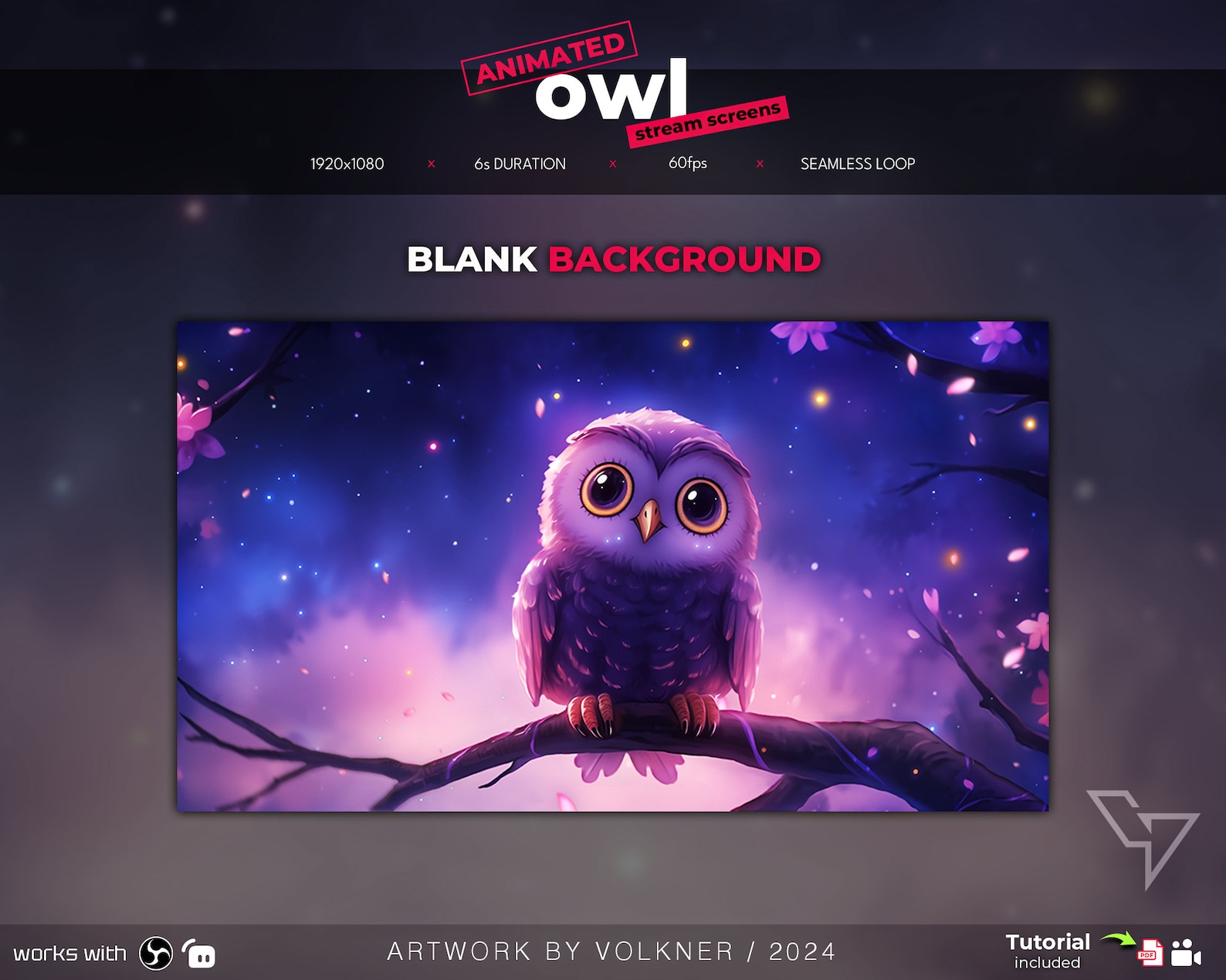 Animated Owl Vtuber Twitch Screens | Cute Purple Stream Overlay ...