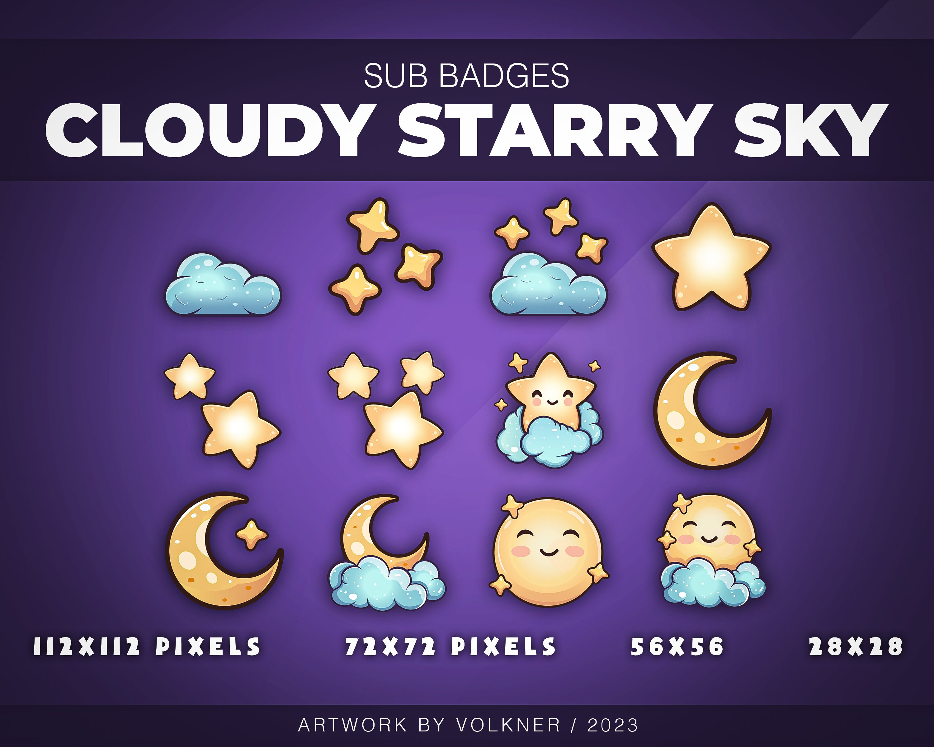 Twitch Star Sub Badges | 12 Cute Moons Badges | Discord Role Badge ...