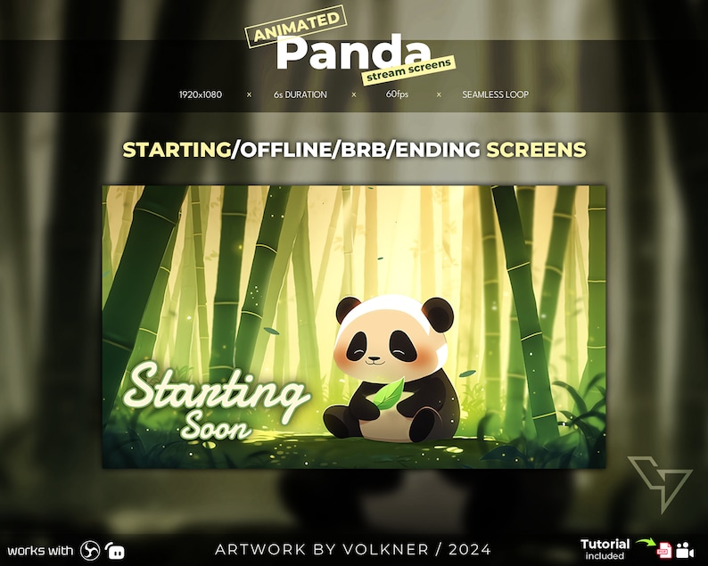 Panda Stream Overlay | Animated Stream Backgrounds | 4 Looped Twitch ...