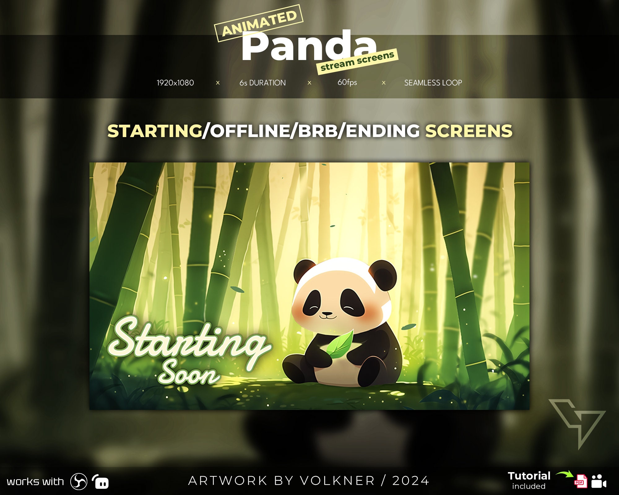 Panda Stream Overlay | Animated Stream Backgrounds | 4 Looped Twitch Screens + Blank | Vtuber ...