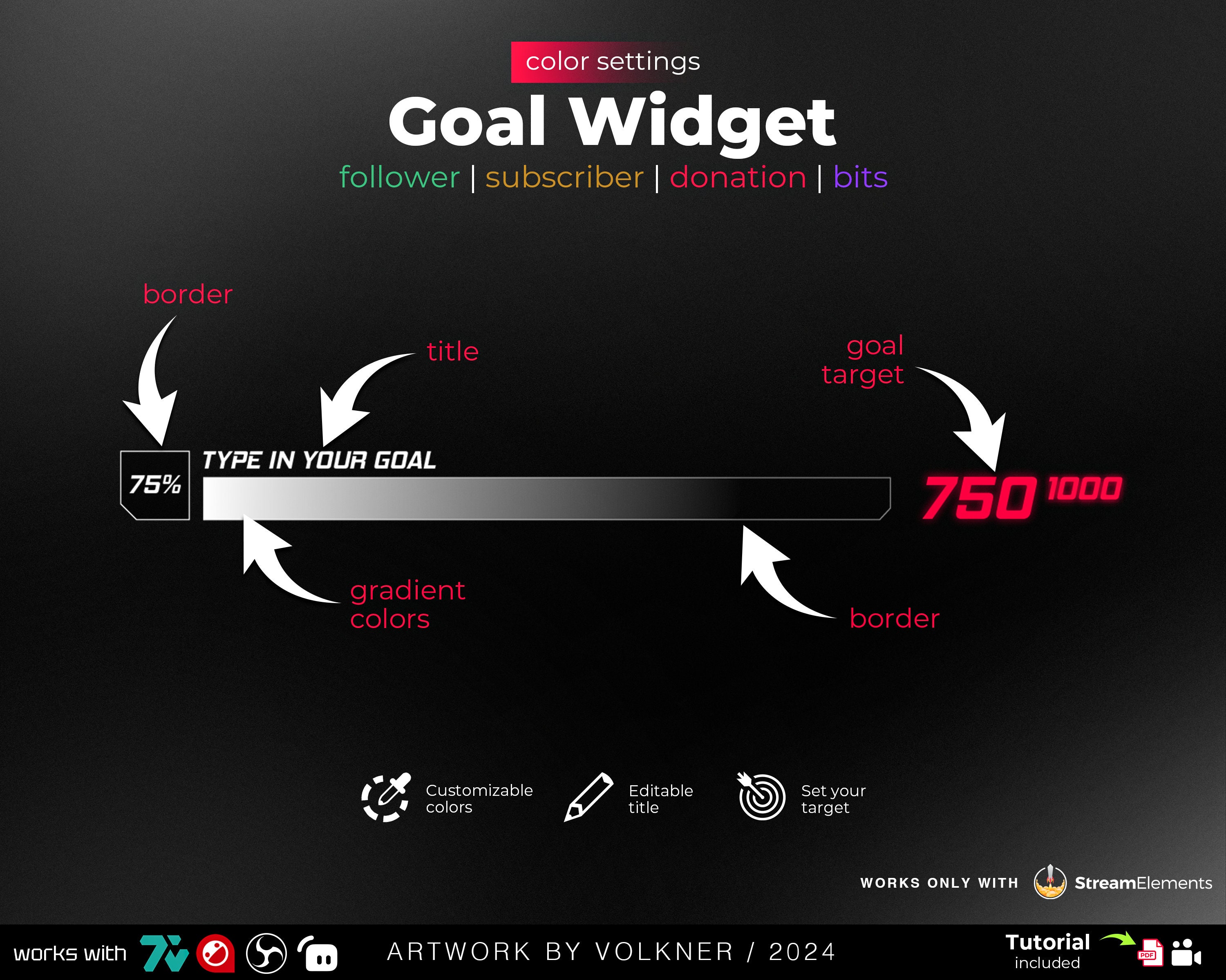 Futuristic Twitch Chat & Goal Widget | Stream Chat Box With Sub Goals | Customizable Colors ...