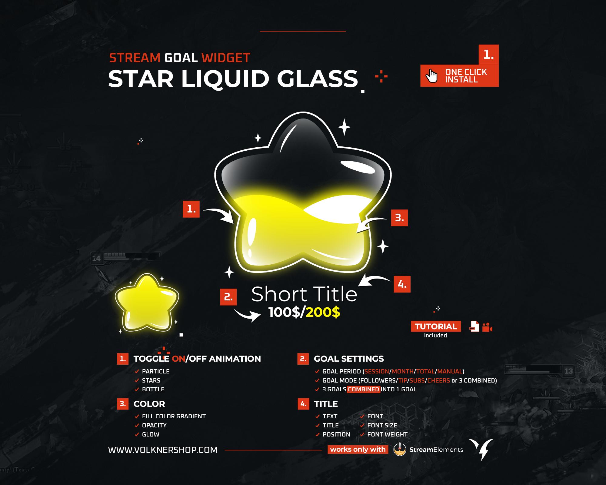 Cute Star Goal Widget | Liquid Glass Twitch Goal | Fully Customizable ...