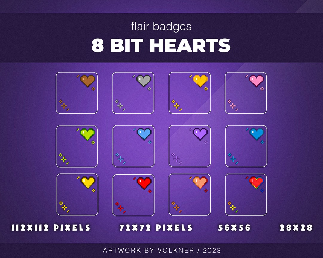 Twitch 8 Bit Heart Flair Badges | 12 Heart Bit Badges | Stream | Twitch ...
