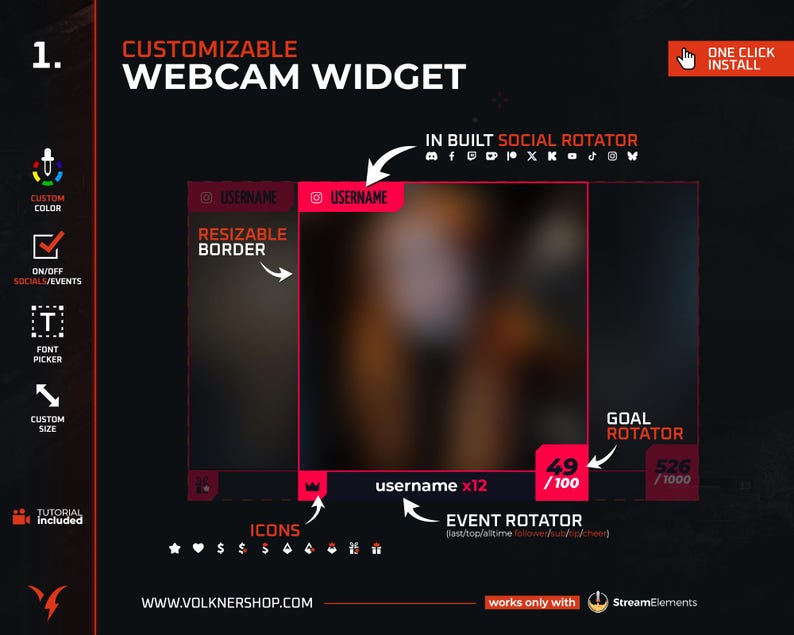 Customizable Webcam Overlay | Twitch Goal Widget | Social & Event Rotator | Custom Colors ...