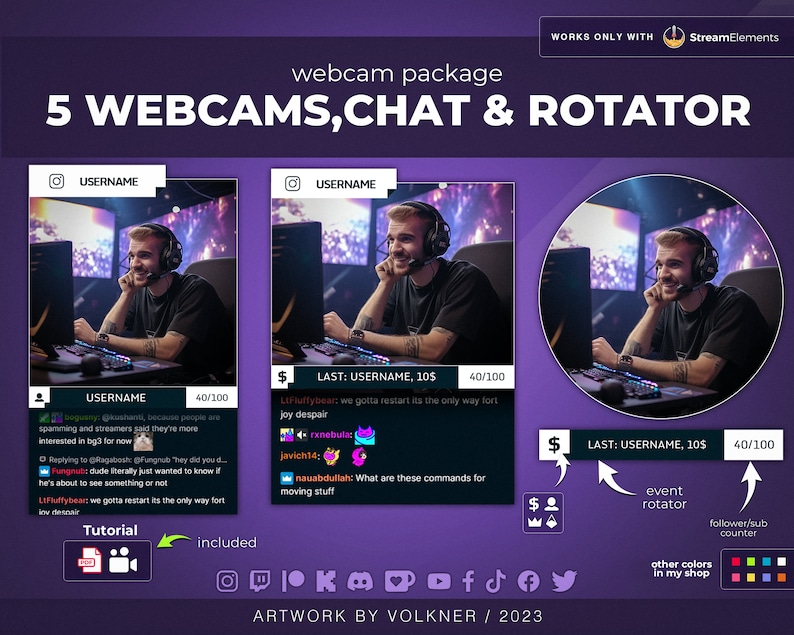 White Cam Overlay for Twitch | Webcam and Rotator Widget | Subs ...