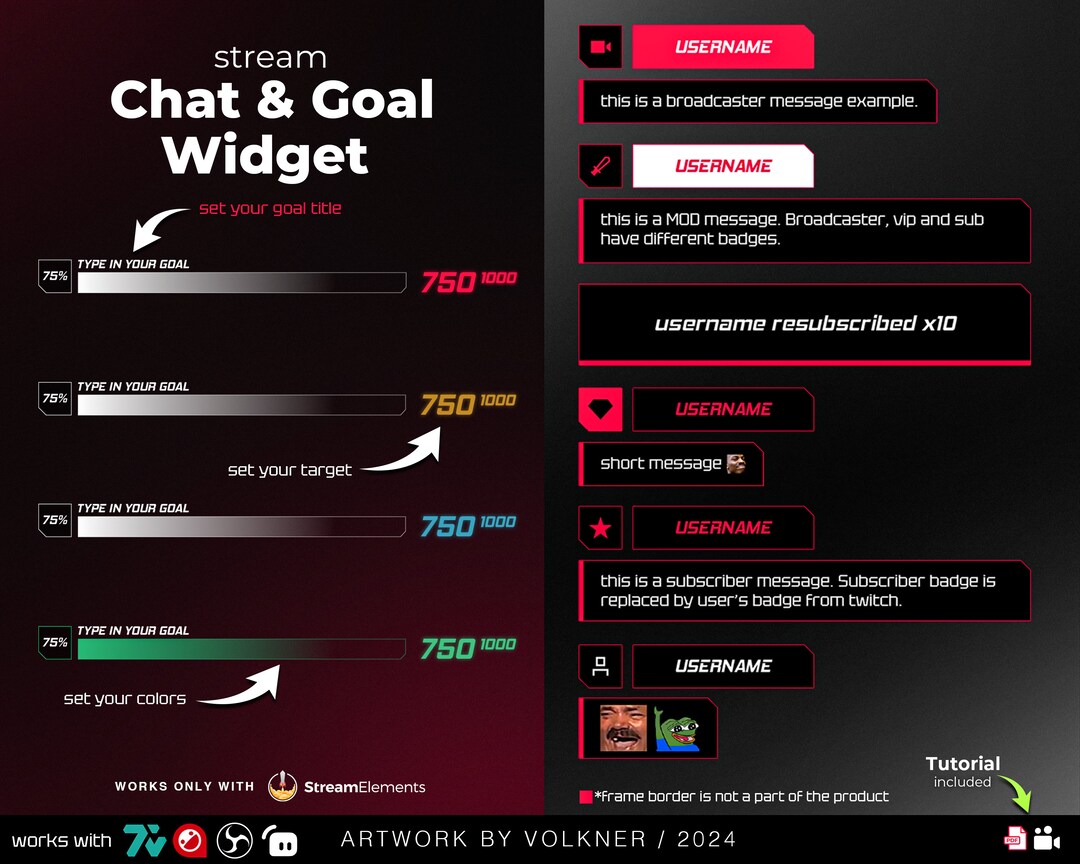 Futuristic Twitch Chat & Goal Widget | Stream Chat Box With Sub Goals ...