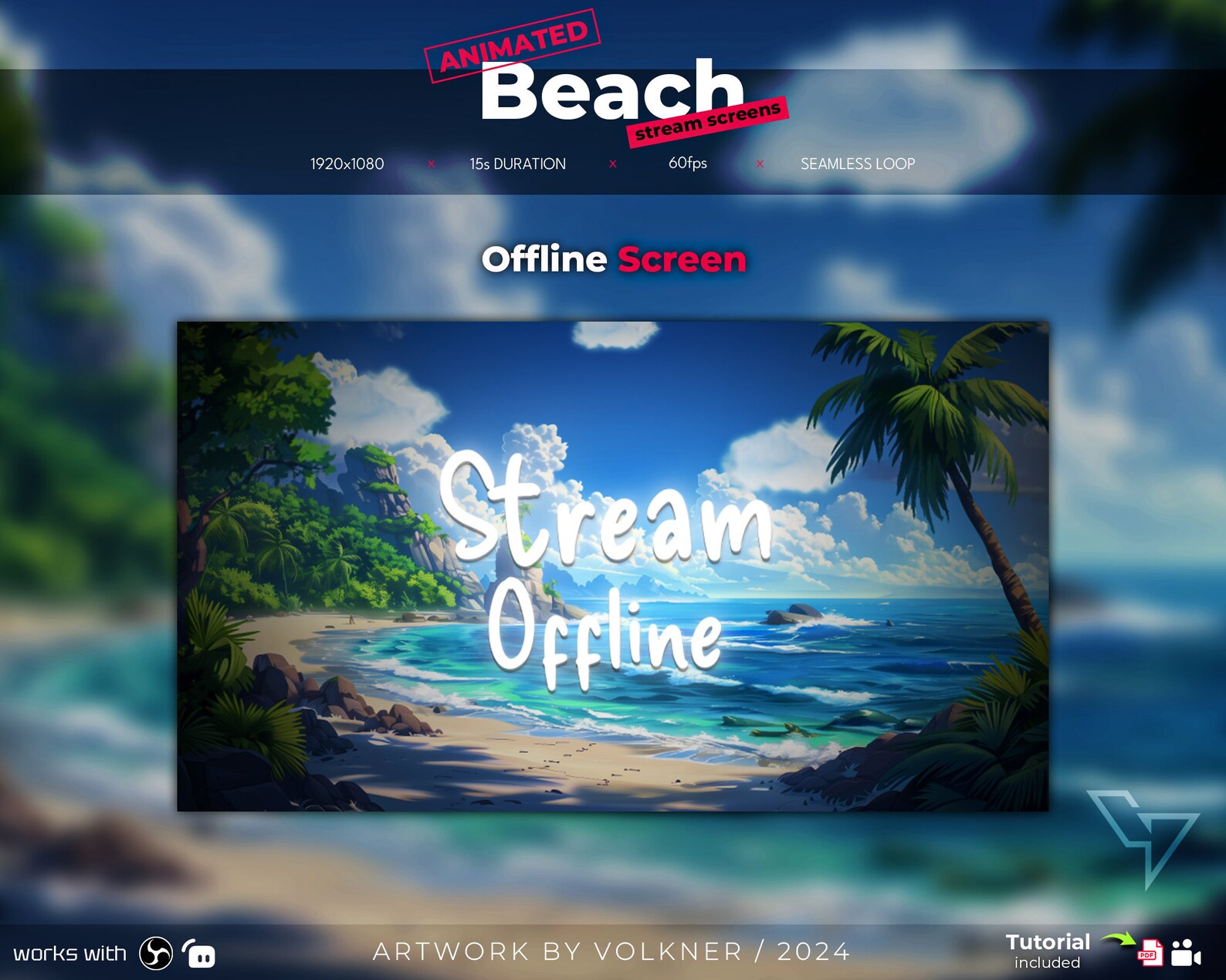 4 Animated Beach Twitch Screens | Vtuber Stream Overlay | 4 Looped ...