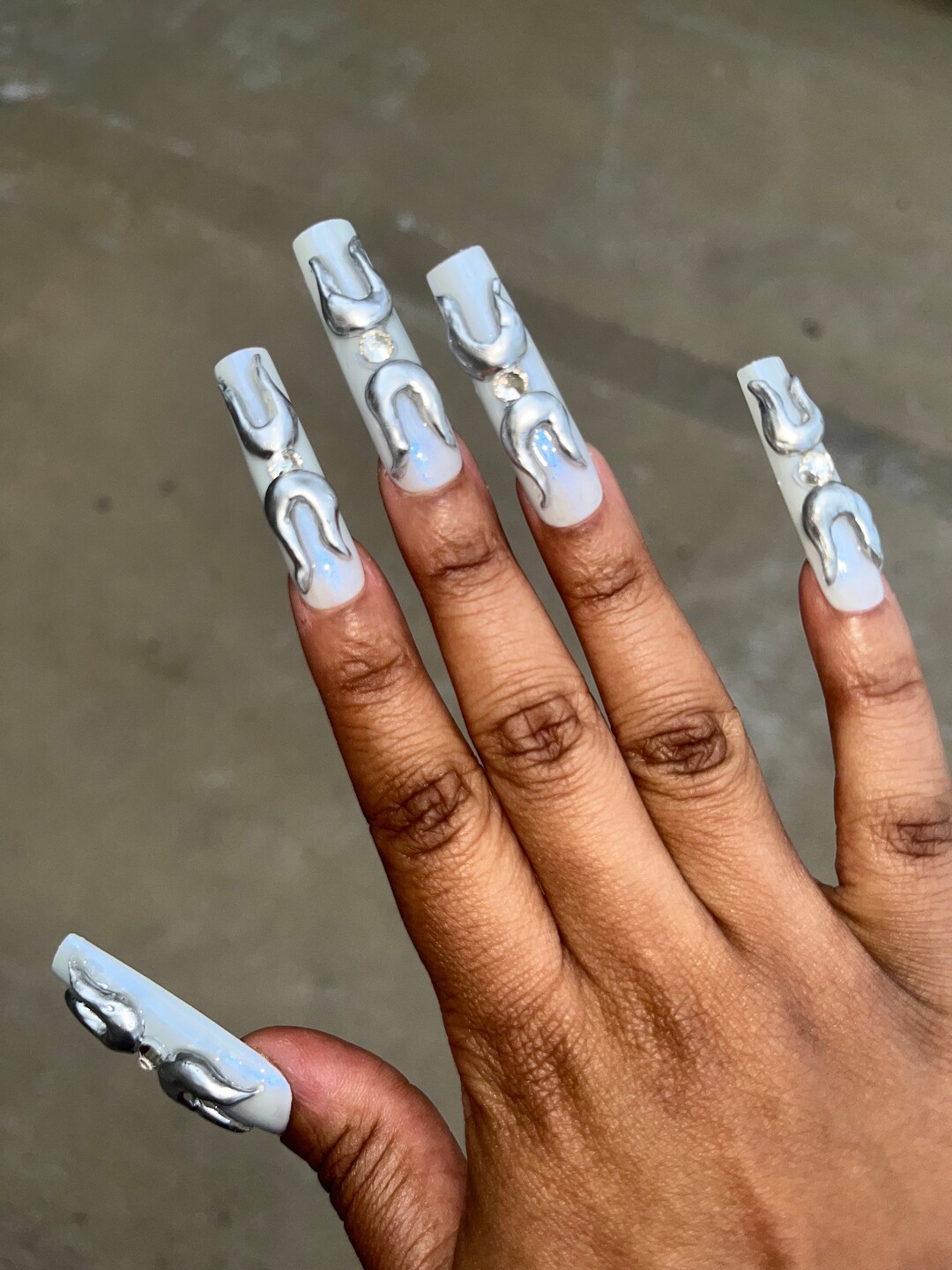 Turbo Gel Press on Set- 3D Nails- Blue Square Nails- XL Square Nails ...