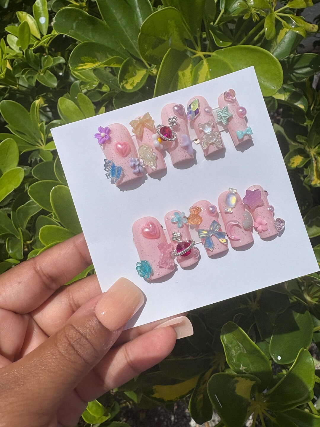 Issa Junkie Pink Gel Press on Nails Small | Square Medium Pink Junk ...