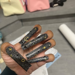 Celestial Gel Press on Set Reflective Gel Press on Nails Night Sky ...